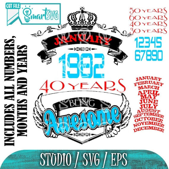 Instant Download Vintage Birthday Svg All Numbers Months and | Etsy