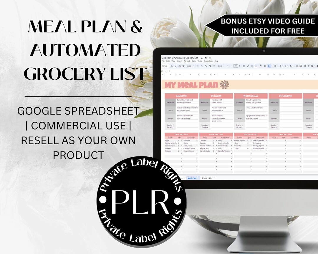 Weekly Meal Planning | PLR Google Sheet | Meal Planning | Food Tracker ...