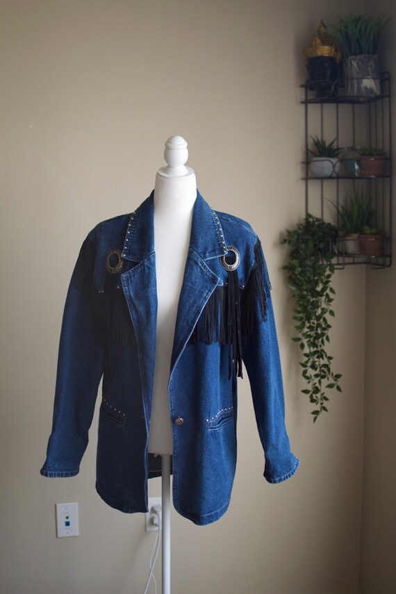 Fringe Western Jacket Vintage Crazy Horse Womens Gree… - Gem