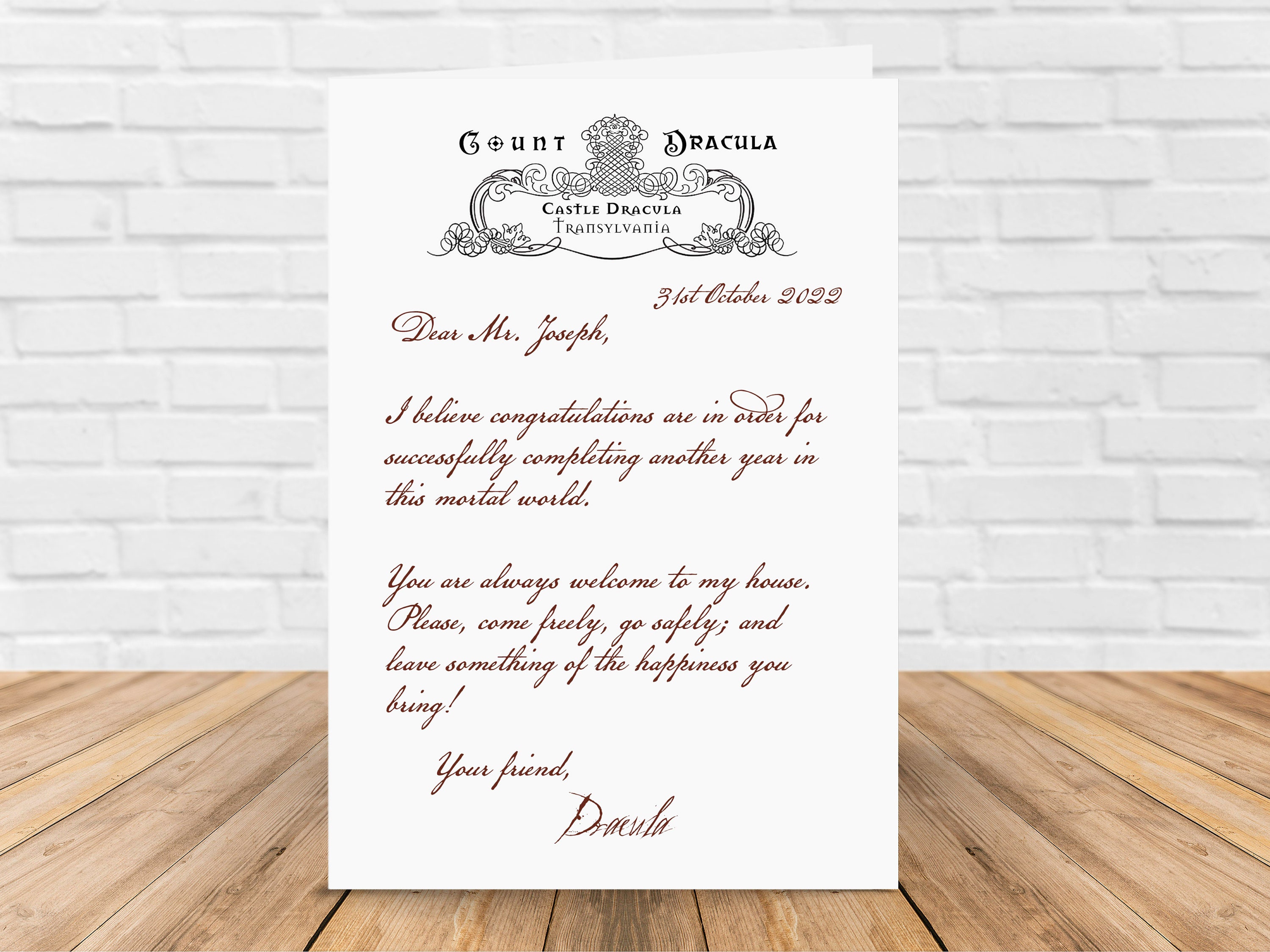 Personalised Dracula Birthday Card Letter From Dracula - Etsy UK