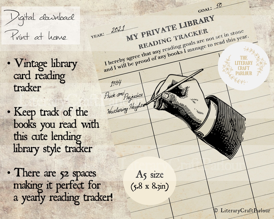 Reading Tracker Vintage Library Card Printable Reading | Etsy