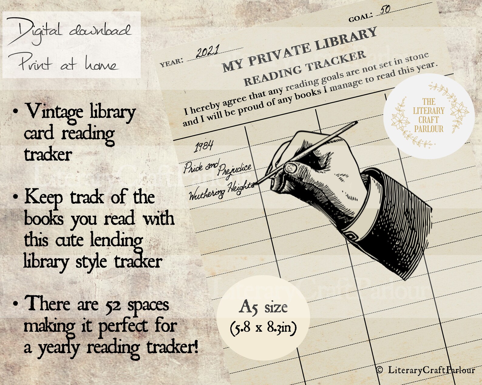 Reading Tracker Vintage Library Card Printable Reading | Etsy