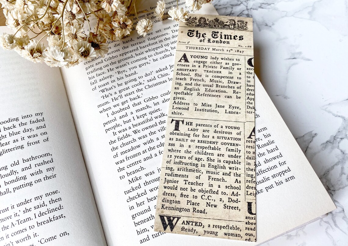 Jane Eyre Bookmark – Governess Advertisement – 1800s Ephemera – Vintage ...