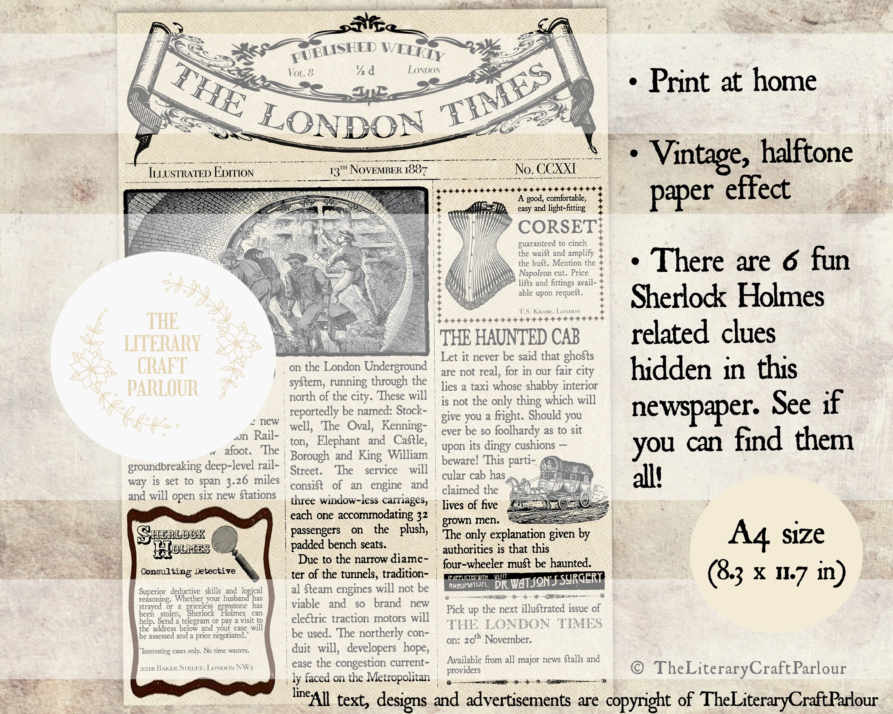 Victorian Style Sherlock Holmes Newspaper Vintage Style Junk - Etsy Israel
