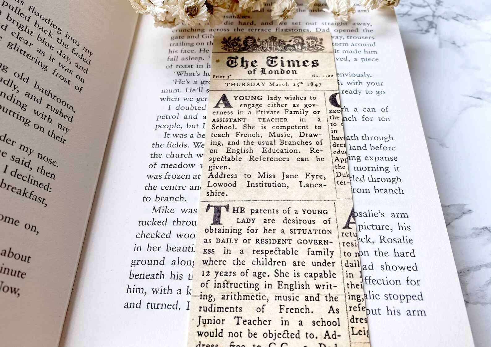 Jane Eyre Bookmark – Governess Advertisement – 1800s Ephemera – Vintage ...