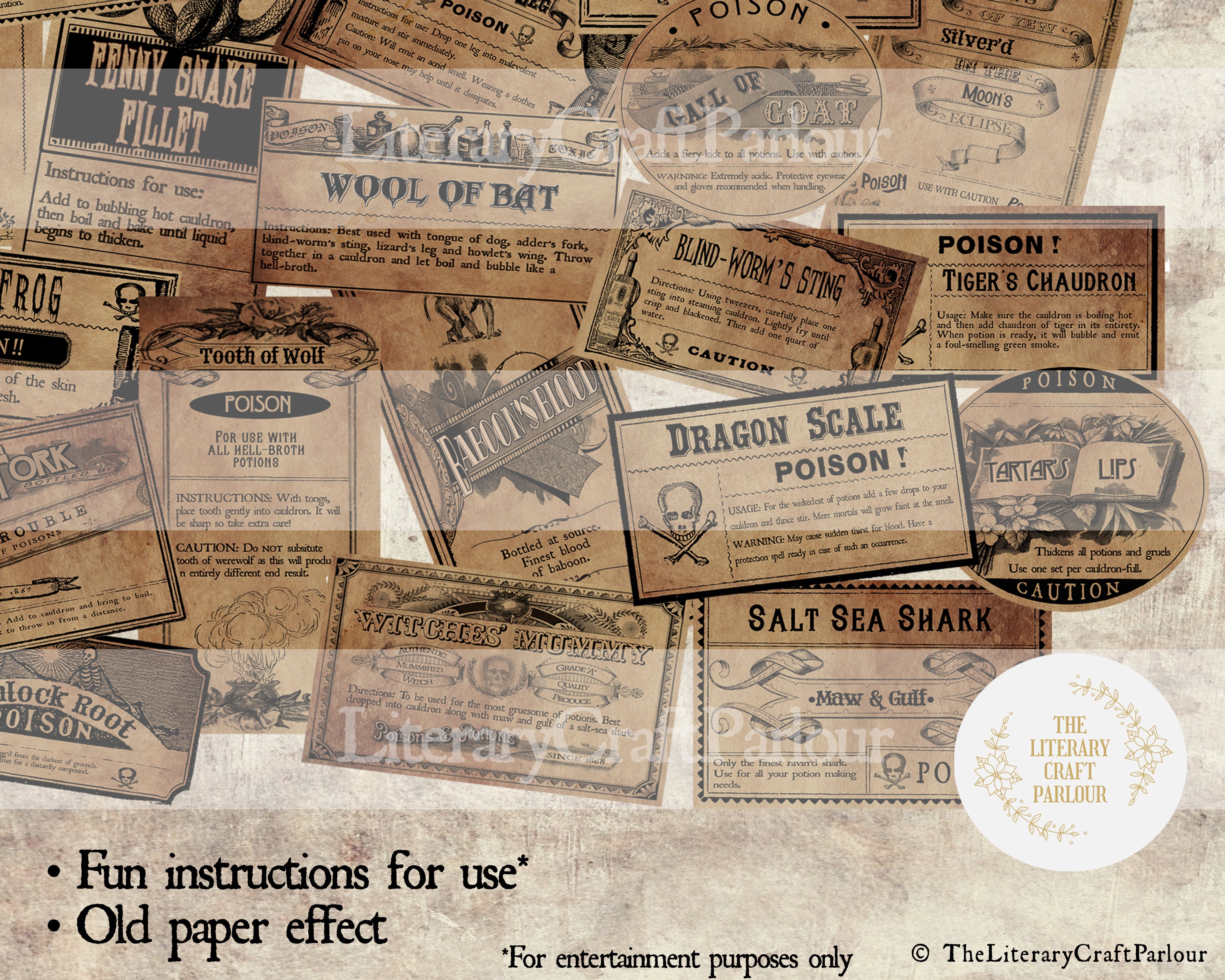 Macbeth Witch Potions Labels, Halloween Vintage Apothecary Labels ...