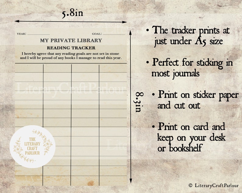 Reading Tracker Vintage Library Card Printable Reading - Etsy