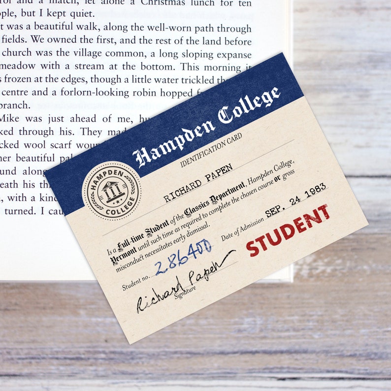 Fictional College Student ID Card Bookmark – Dark Academia – Classics ...