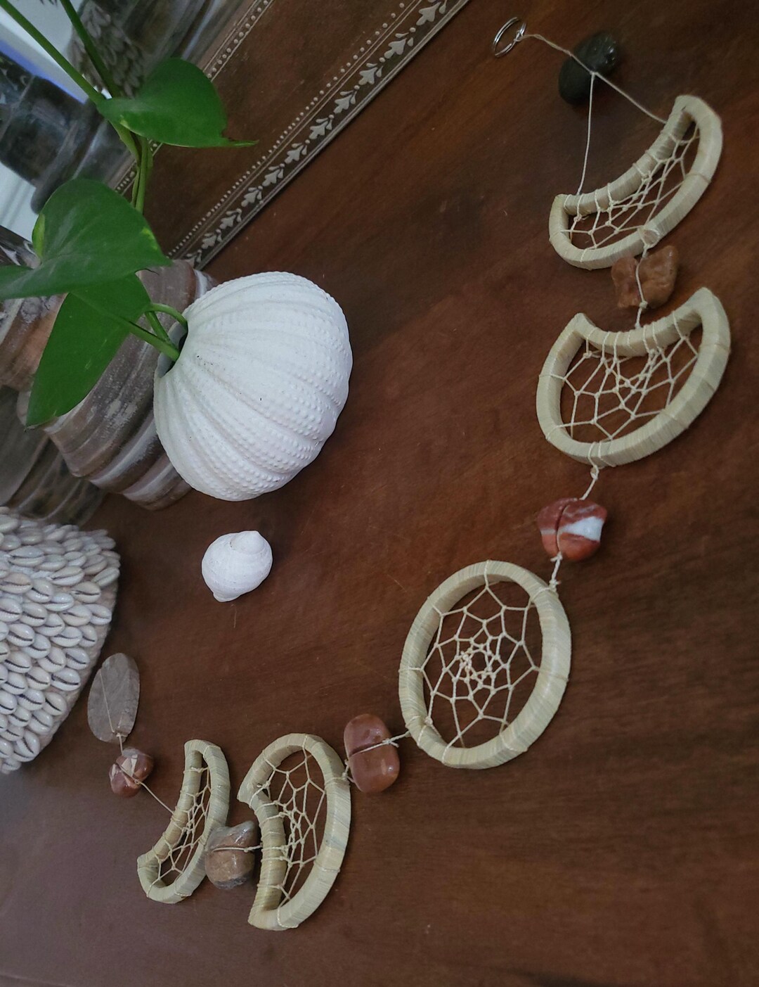 Moon Phases Wall Hanging, Crochet Wall Hanging With Gemstones, Hanging ...