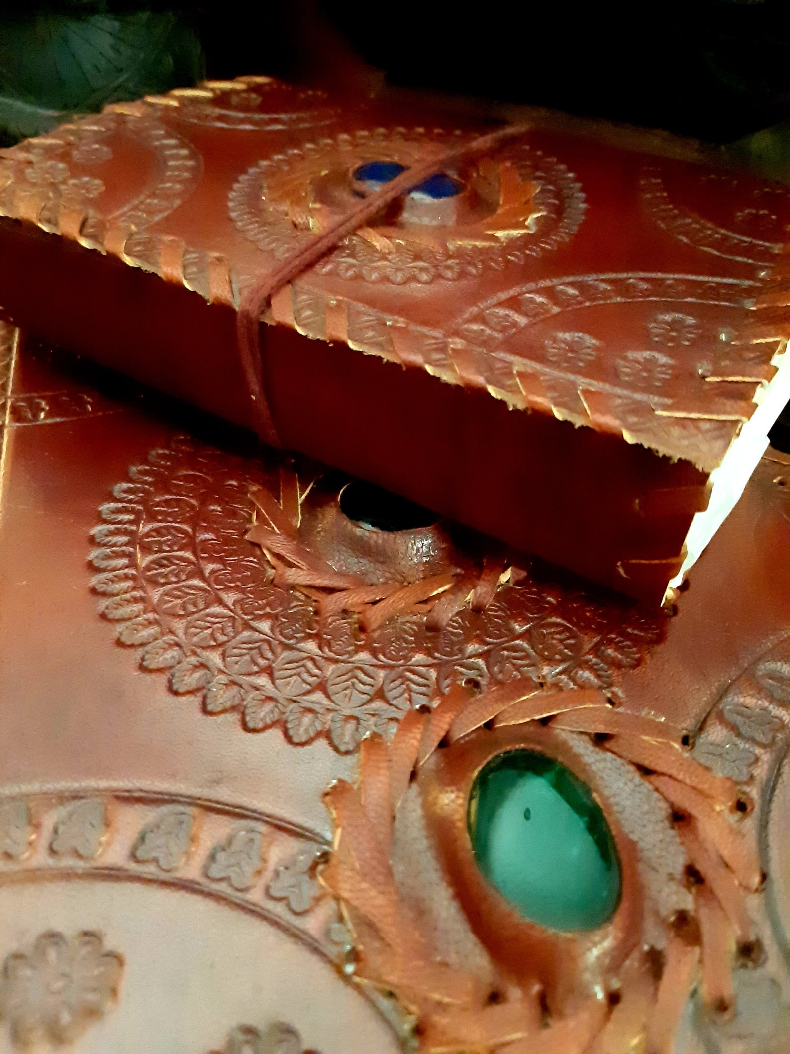 Handmade Leather Journal, Embossed Elephant, Lapis Lazuli Stone - Etsy