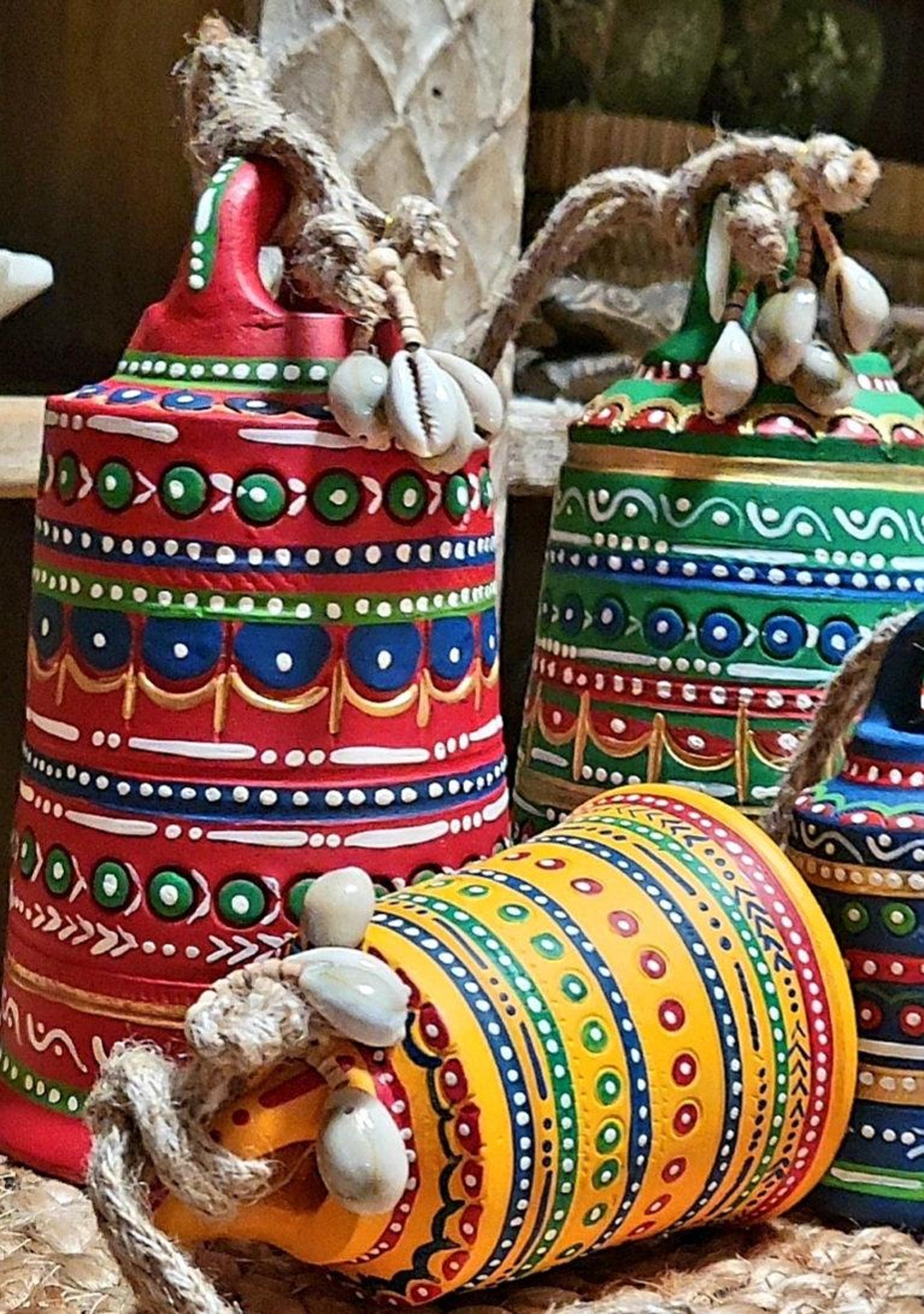Clay Crafted Hanging Bells, Bohemian Decorations, Christmas Bells ...