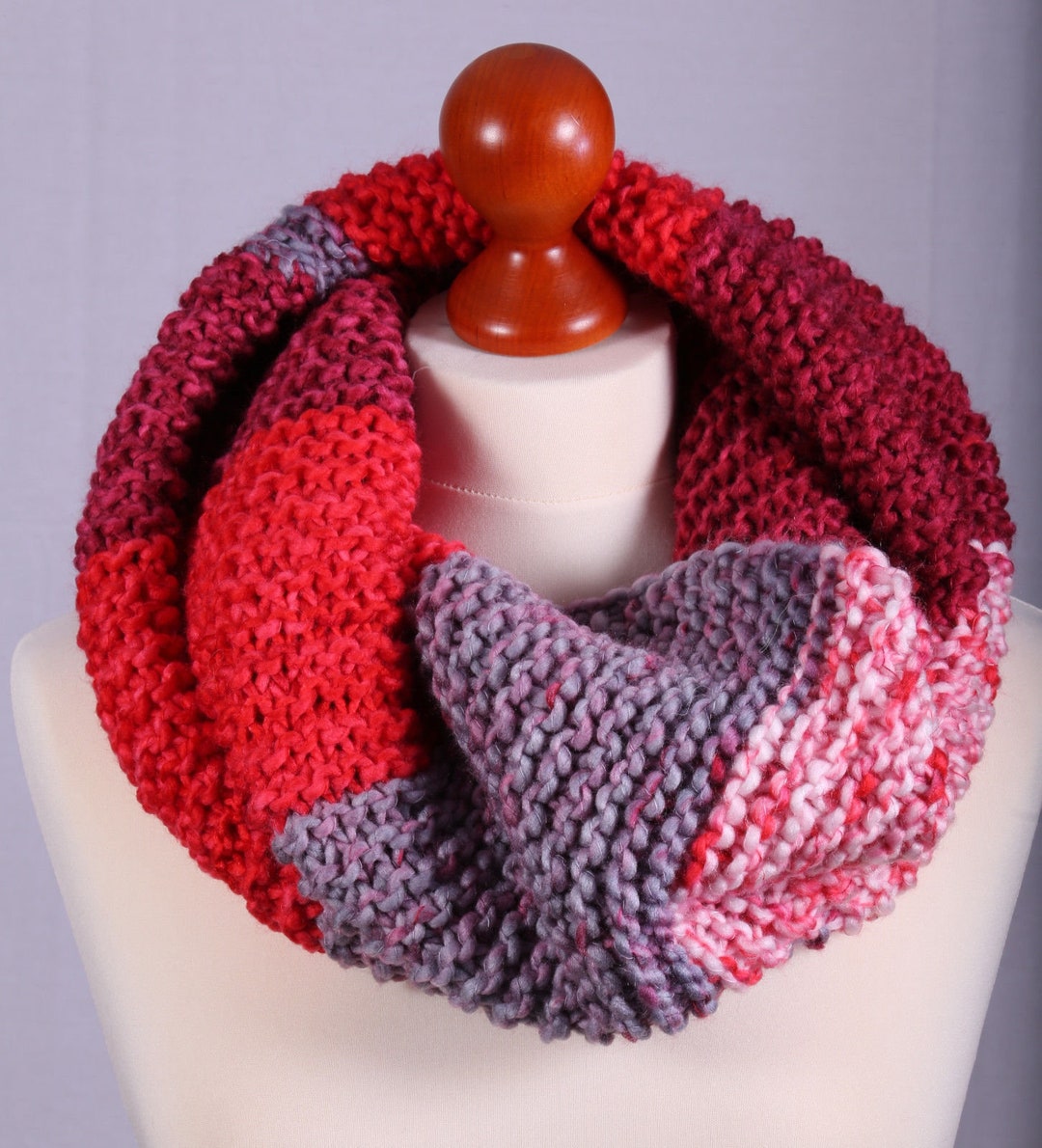 Round Scarf Tube Loop Turtleneck in Red/gray Vegan - Etsy