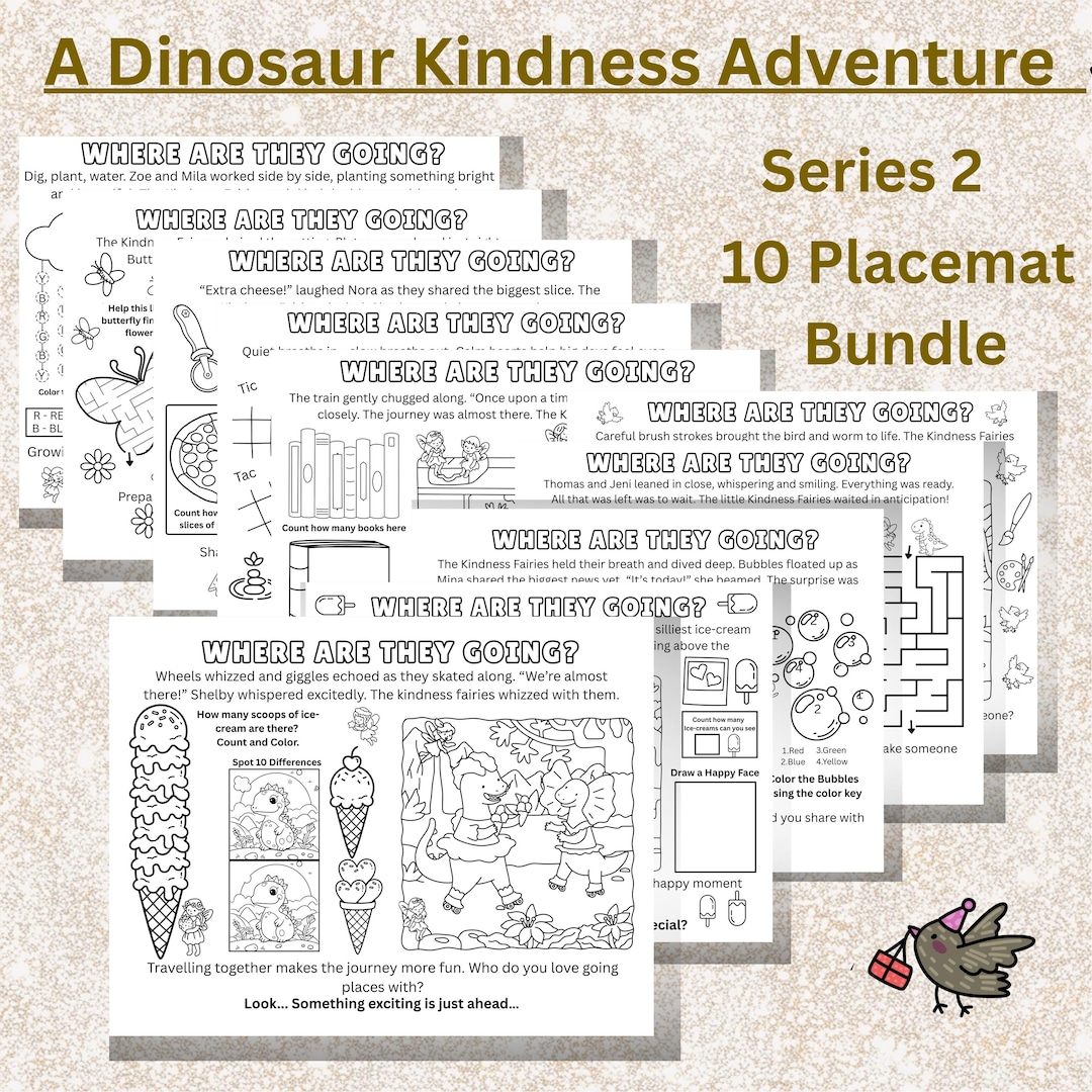 Printable Dinosaur Activity Bundle of 10 Placemats for Kids - Kindness ...