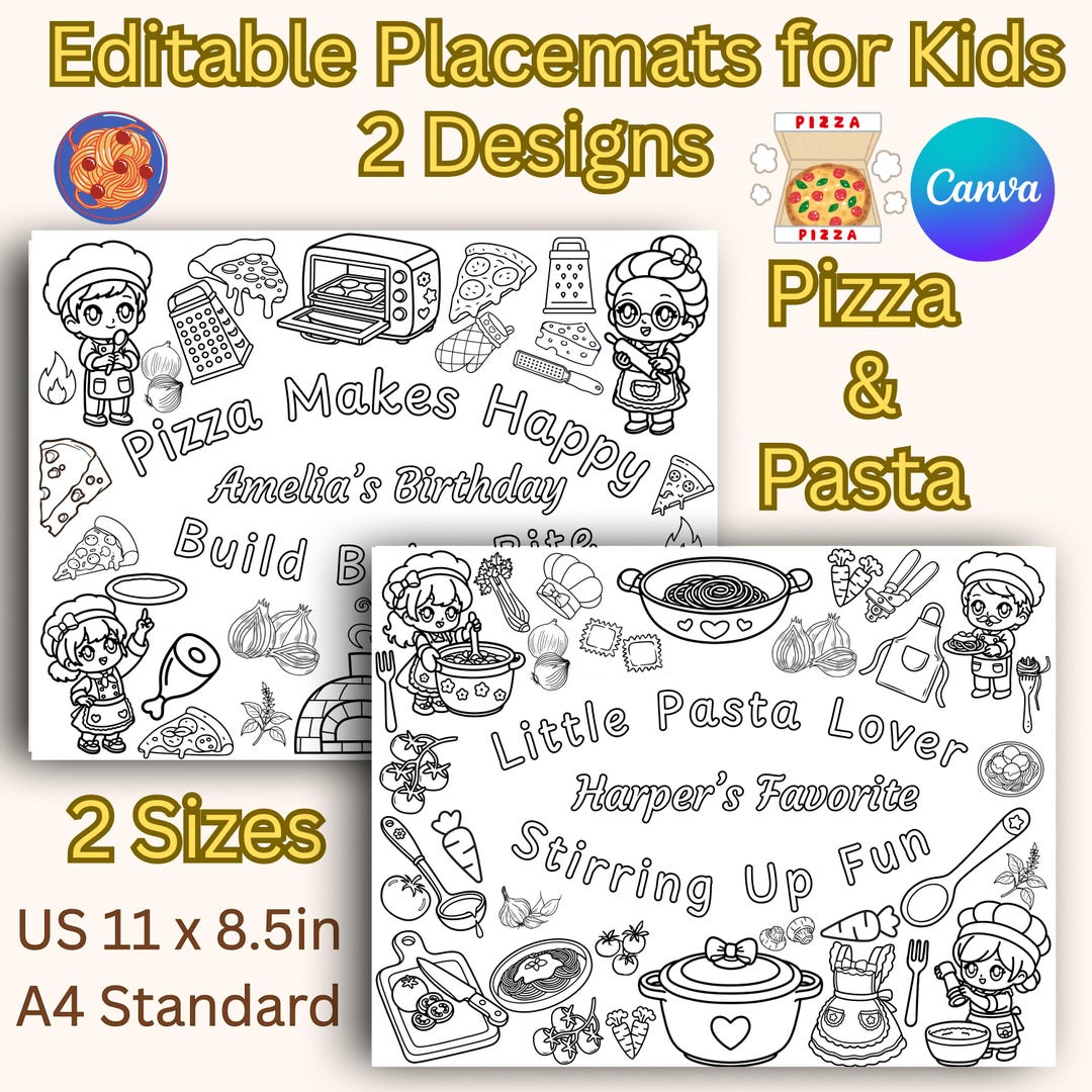 Editable Kids Italian Pizza Party Placemat, Pasta Activity Sheet ...