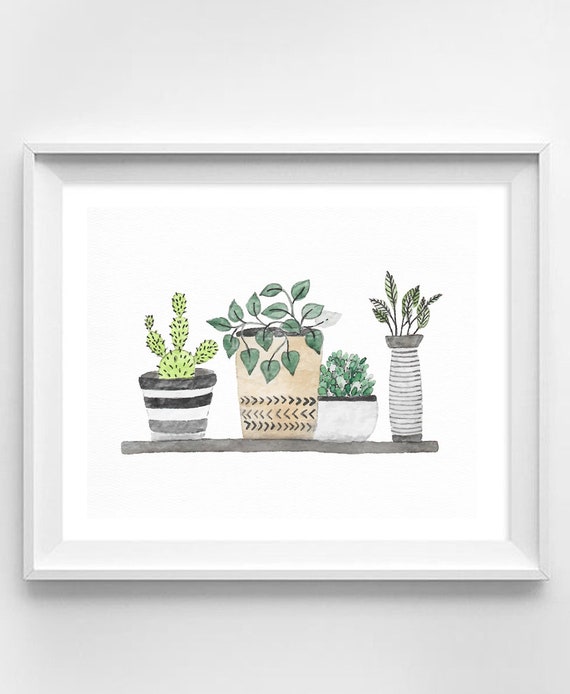 Watercolor House Plants Wall Art 3 Succulents Cactus Print | Etsy