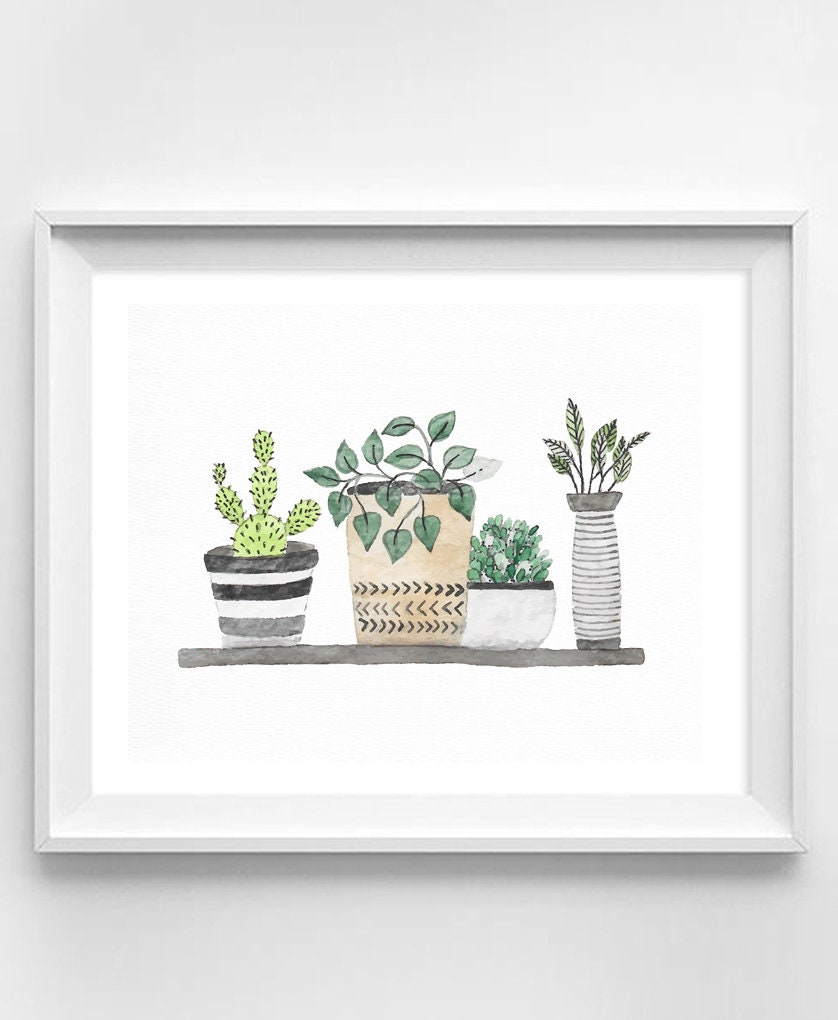 Watercolor House Plants Wall Art 3, Succulents, Cactus Print, Cactus ...