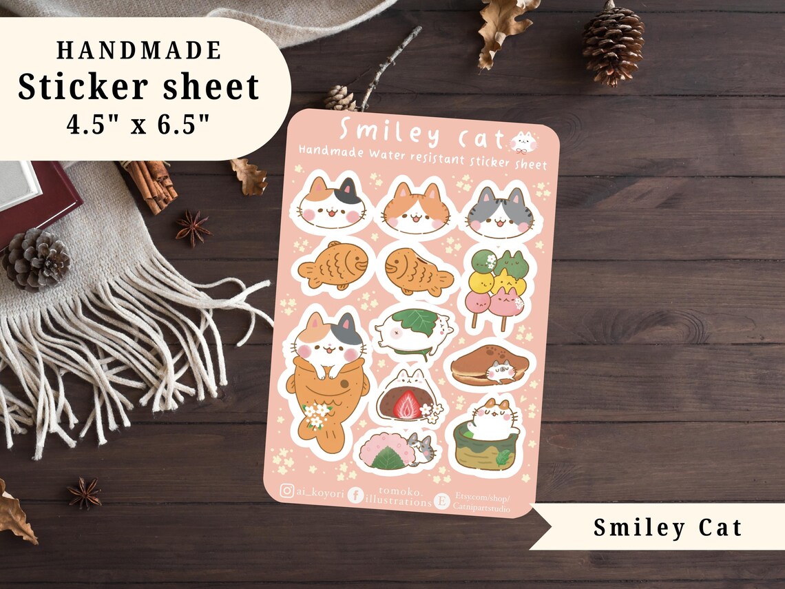 Sticker Sheet ~smiley Cat~ | Handmade Stickers | Laptop Stickers ...