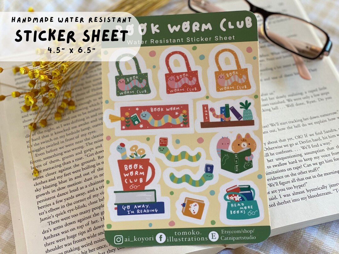 Sticker Sheet ~book Worm Club~ | Handmade Stickers | Laptop Stickers ...