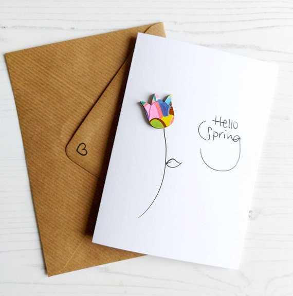 Hello Spring card Laser Cut Greetings card Handmade card | Etsy