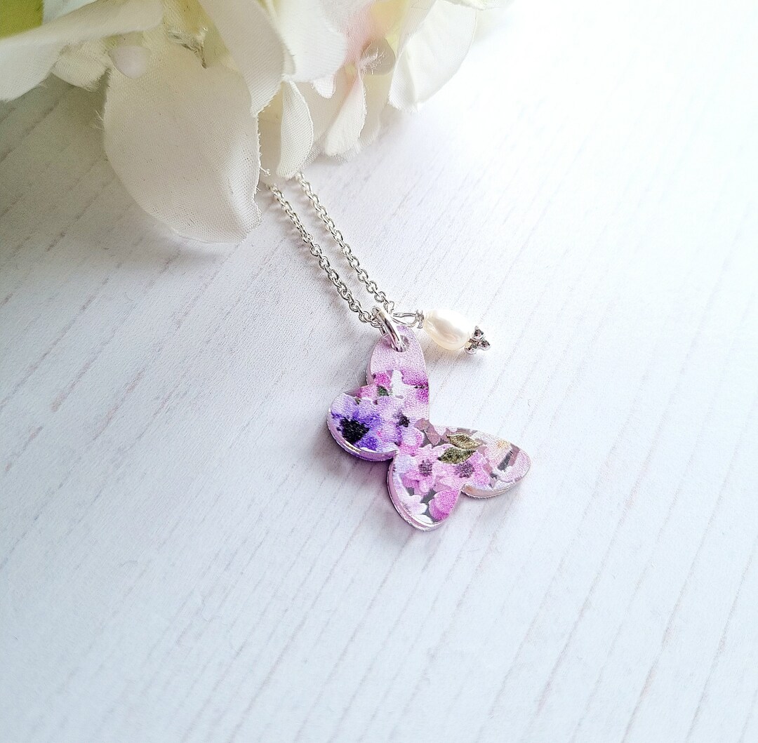 Butterfly Pendant, Freshwater Pearl, Laser Cut Perspex and Sterling ...