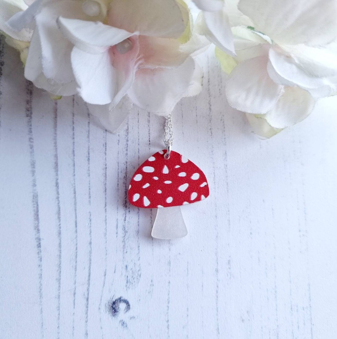 Mushroom Toadstool Pendant, Laser Cut Acrylic Pendant, Sterling Silver ...