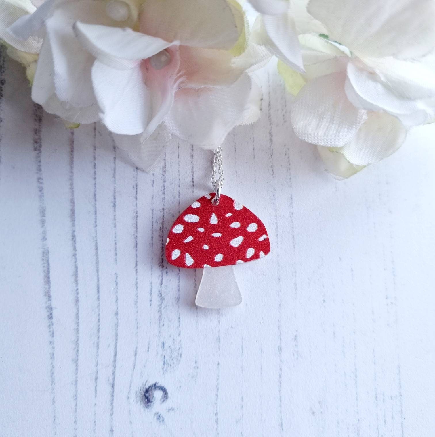Mushroom Toadstool Pendant, Laser Cut Acrylic Pendant, Sterling Silver ...