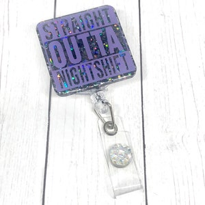 Night Shift Badge Reel, Work ID Holder, Glitter Badge Holder, Funny ...
