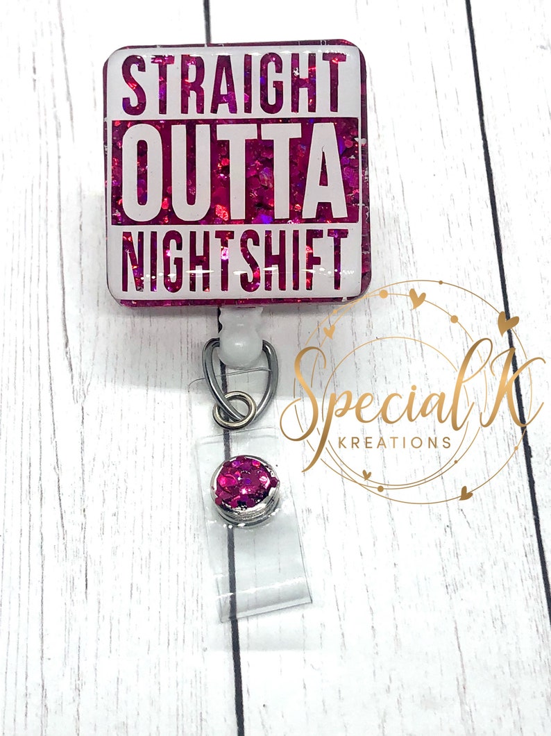 Night Shift Badge Reel Work ID Holder Glitter Badge Holder - Etsy