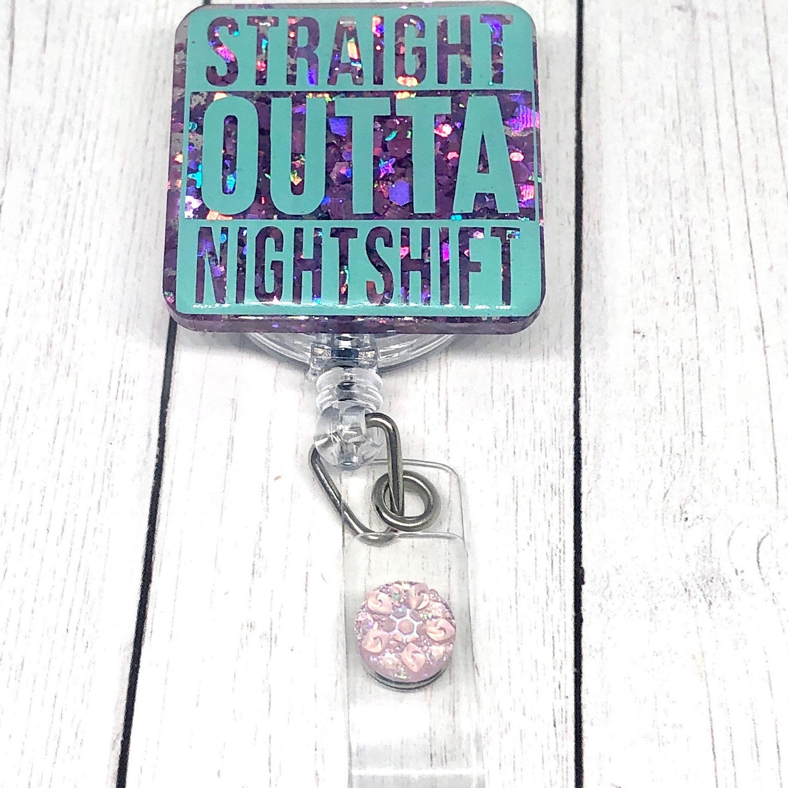Night Shift Badge Reel Work ID Holder Glitter Badge Holder - Etsy