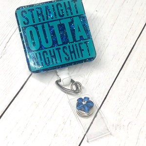 Night Shift Badge Reel, Work ID Holder, Glitter Badge Holder, Funny ...