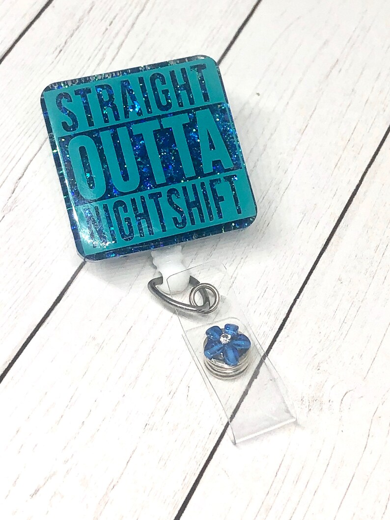 Night Shift Badge Reel Work ID Holder Glitter Badge Holder - Etsy