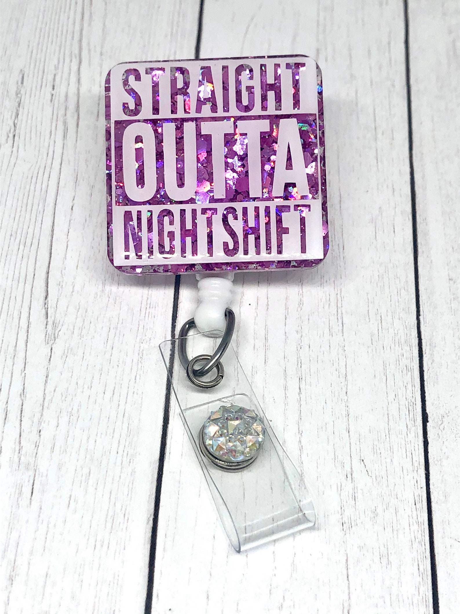 Night Shift Badge Reel Work ID Holder Glitter Badge Holder - Etsy