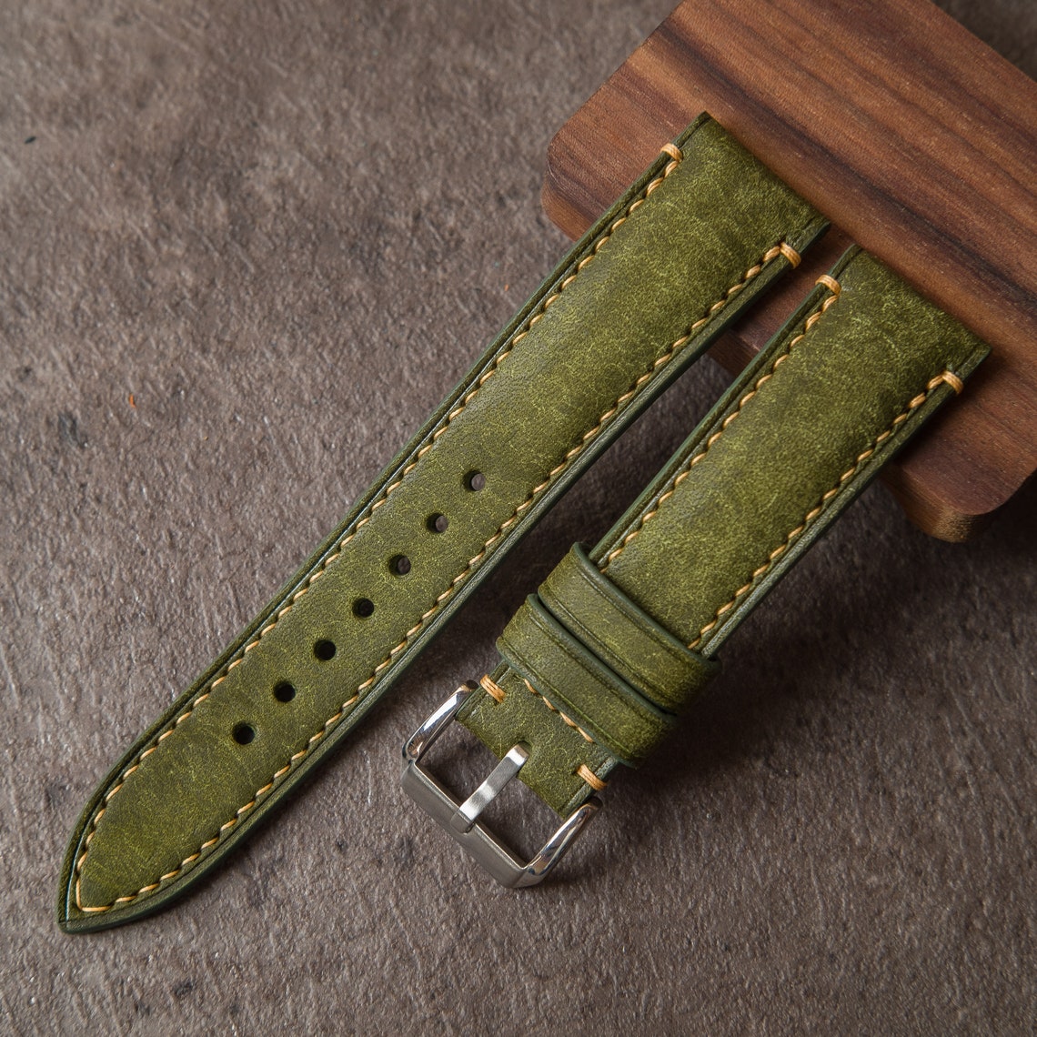 Green watch strap custom handmade leather watch strap 14mm | Etsy