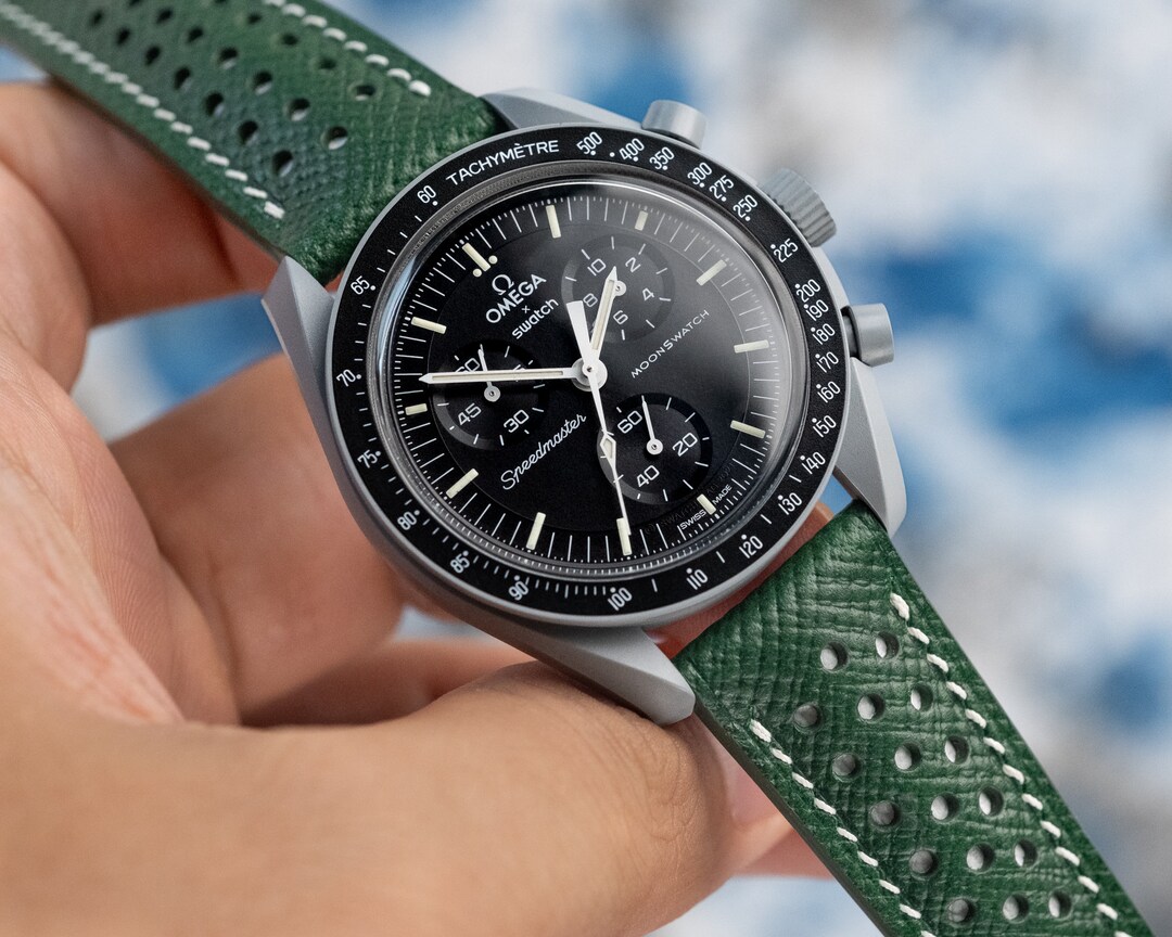 Green Hatch Grain Rally Strap for Moonswatch Moon - Etsy