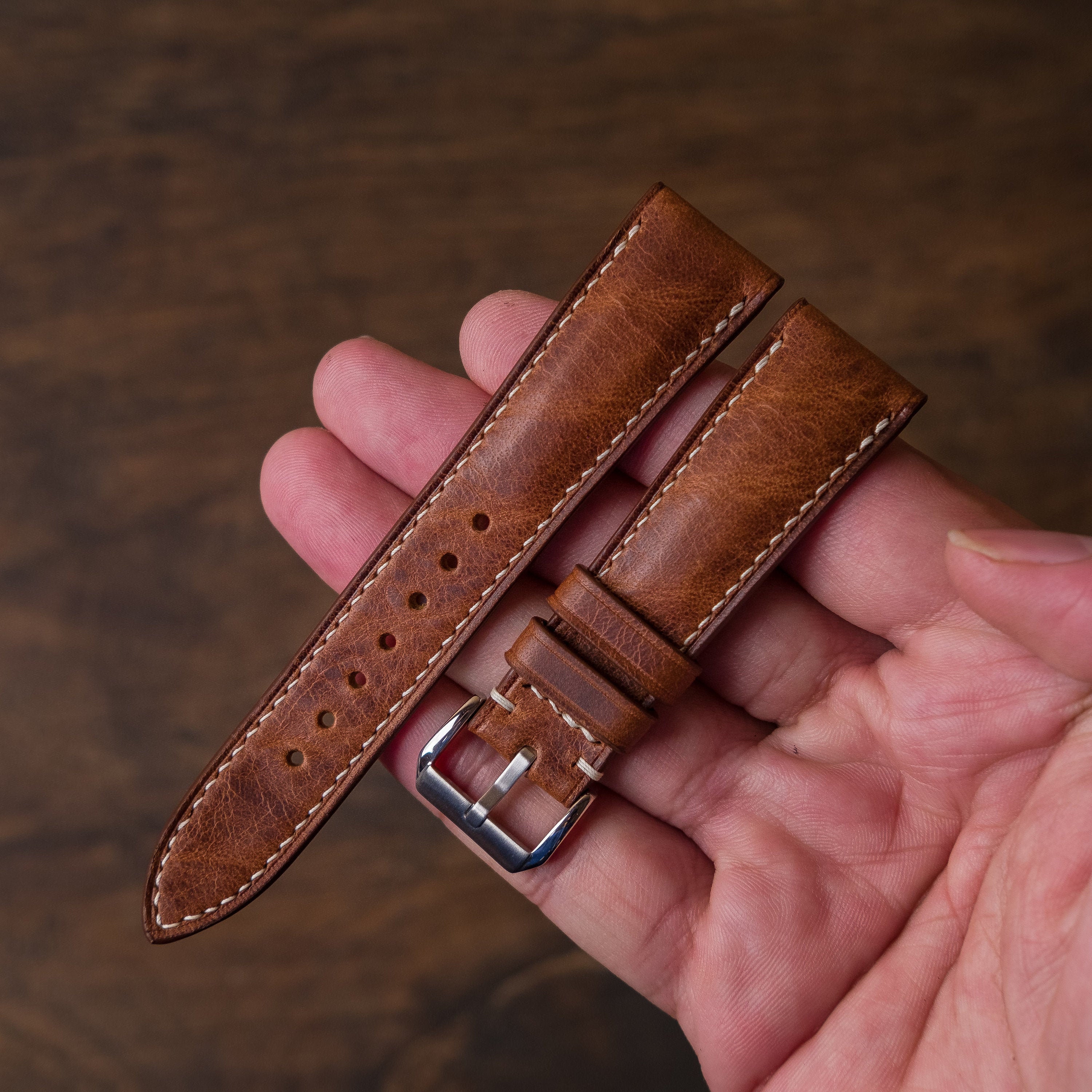 Walnut Brown rustic leather watch strap for rolex vintage | Etsy