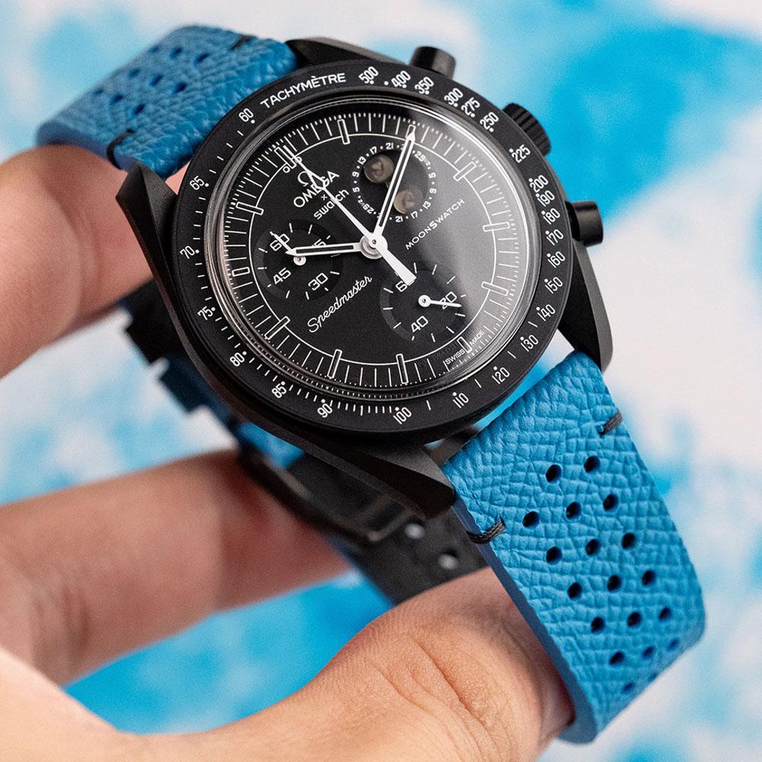 Sky Blue Epsom Rally Strap for Moonswatch Moonphase Black - Etsy