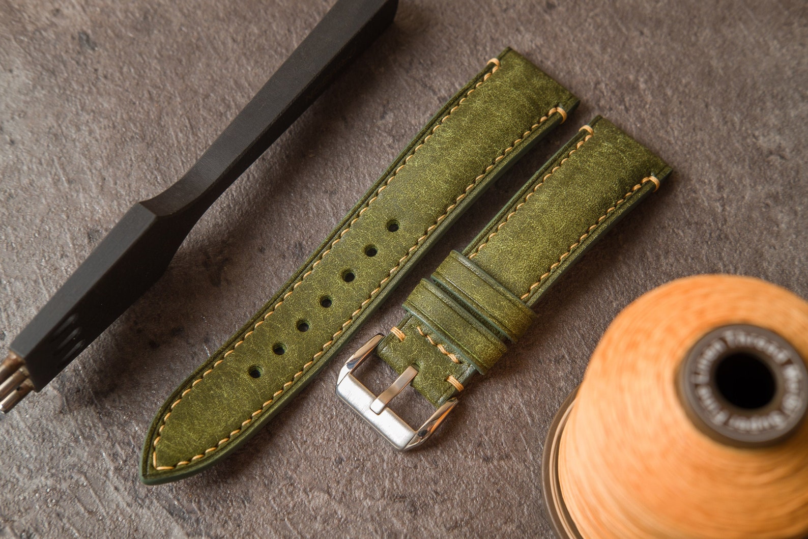 Green watch strap custom handmade leather watch strap 14mm | Etsy