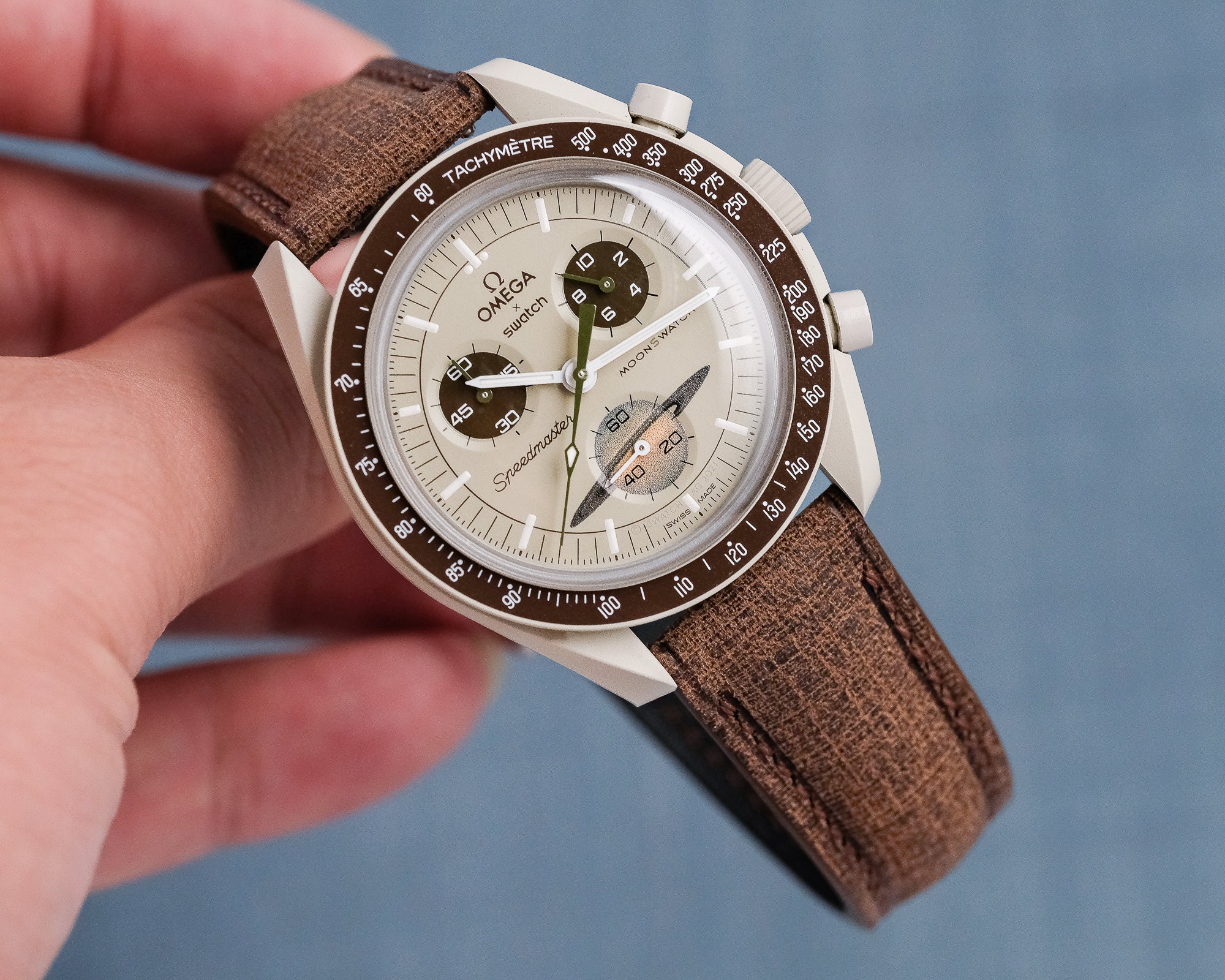 Brown Linen Strap for Moonswatch Saturn - Etsy