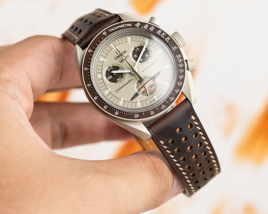 Dark Brown Rustic Rally Strap for Moonswatch Saturnus - Etsy