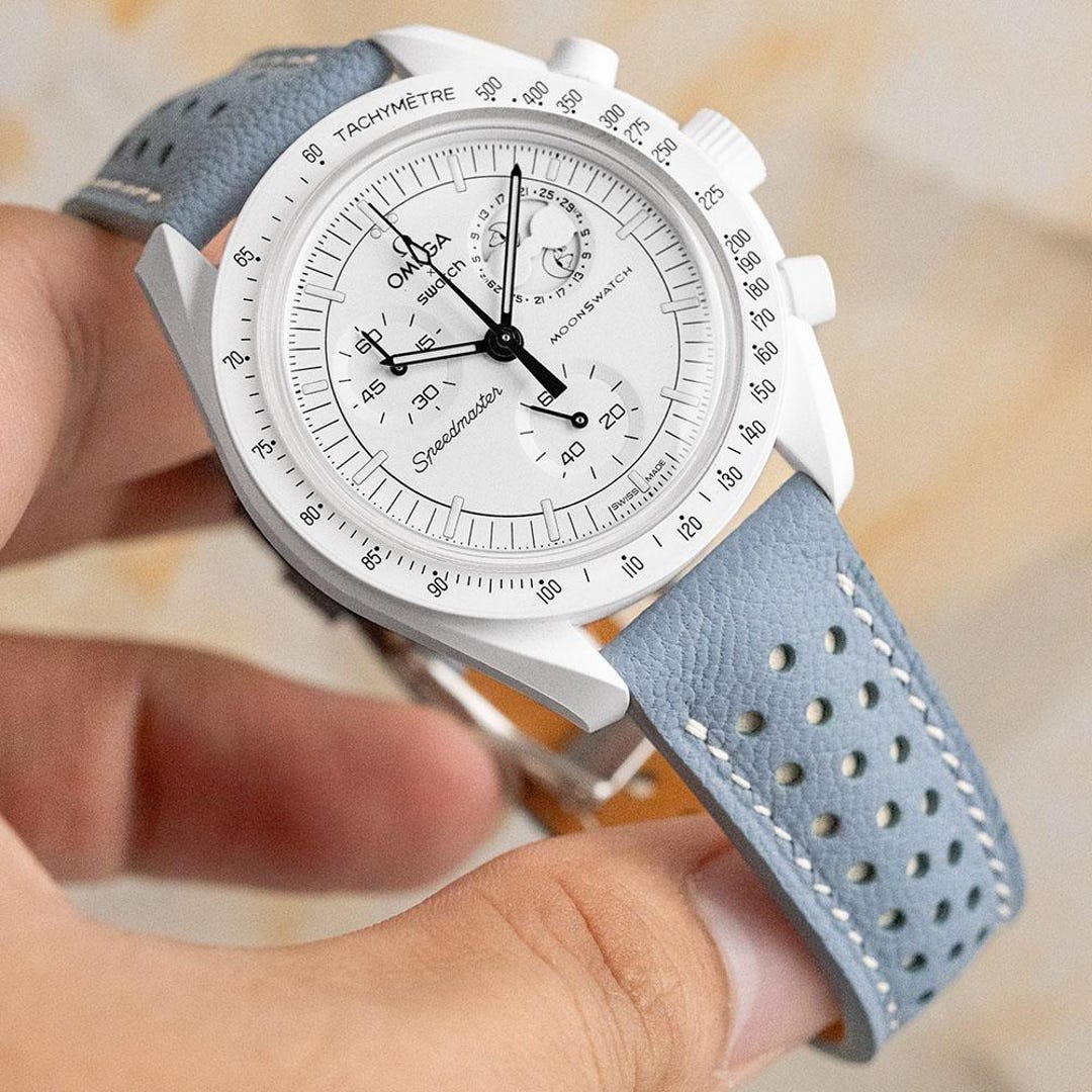 Clemence Blue Sully Rally Strap for Moonswatch Moonphase White - Etsy