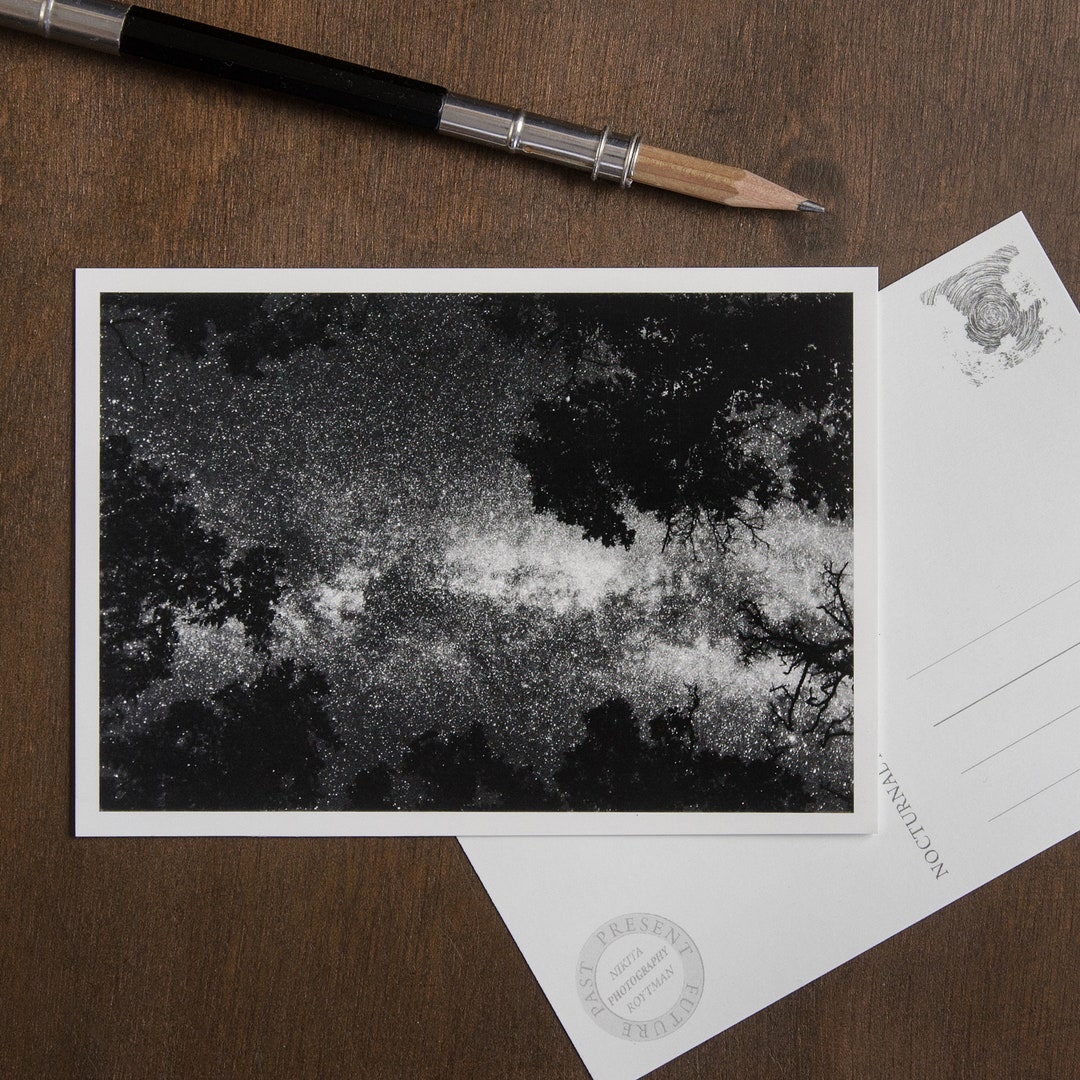 Space Postcard, Milky Way Galaxy With Trees, Astronomy Card Set, Space ...