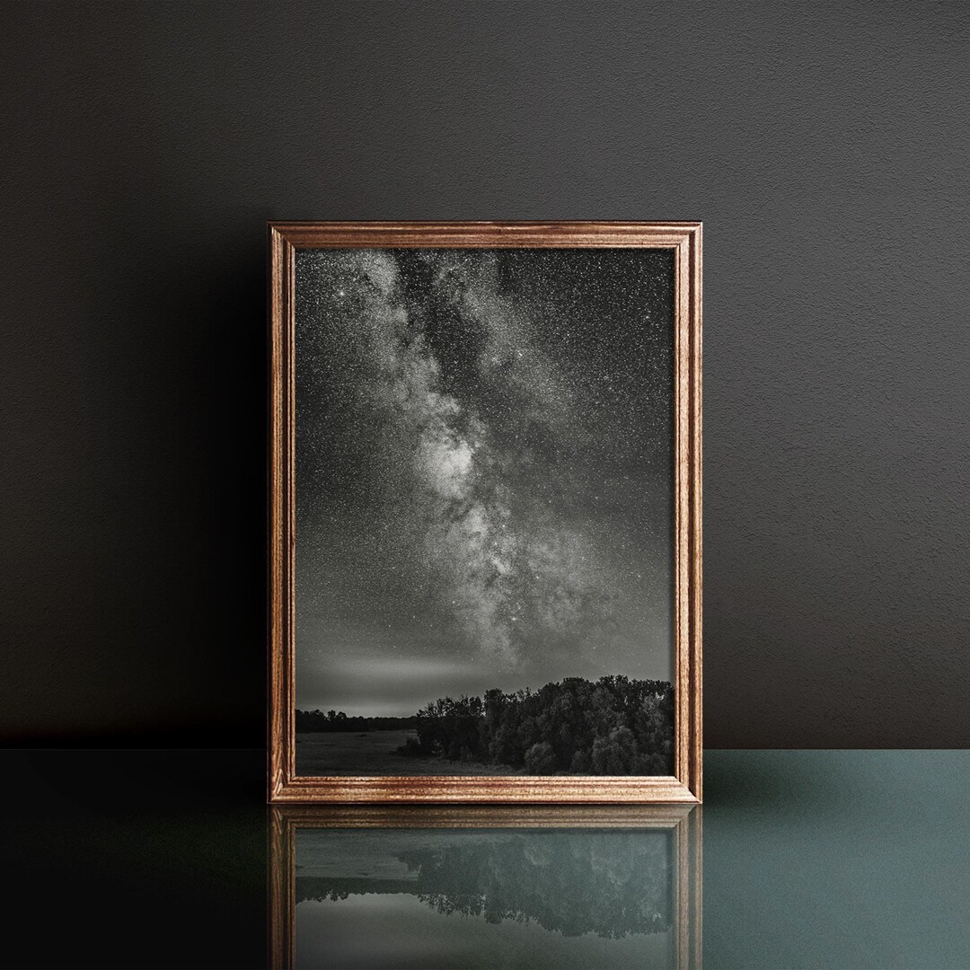 Starfield Galaxy Print: Black and White Celestial Landscape on Recycled ...