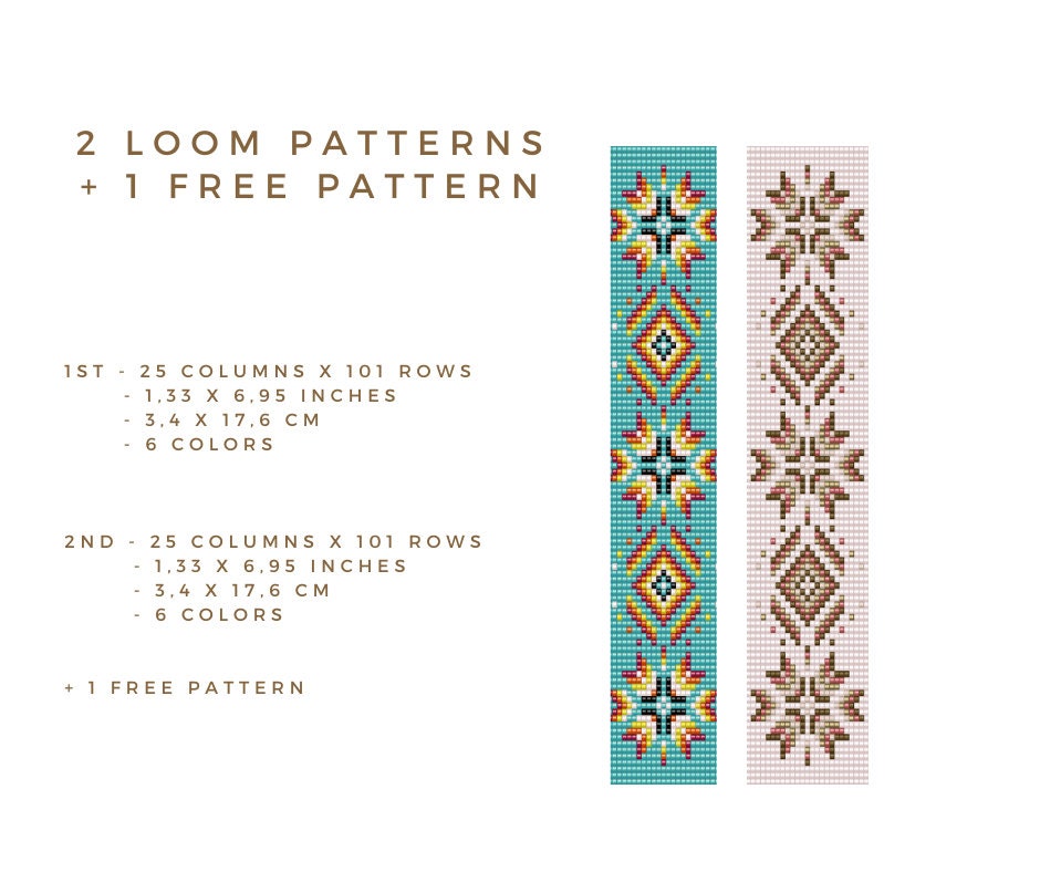 2 Bead Loom Patterns, American Native Loom Bracelet Patterns, Delica ...
