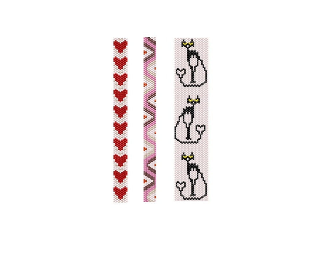 Hearts and Cat Peyote Bracelet Patterns (PDF Pattern) - Etsy