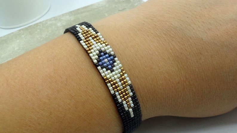 Cherokee Style Loom Beaded Bracelet: Black & Red Silver Plated - Etsy