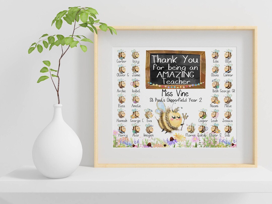 Personalised Teacher Class Gift, Class Names Print, Teacher Thank You ...