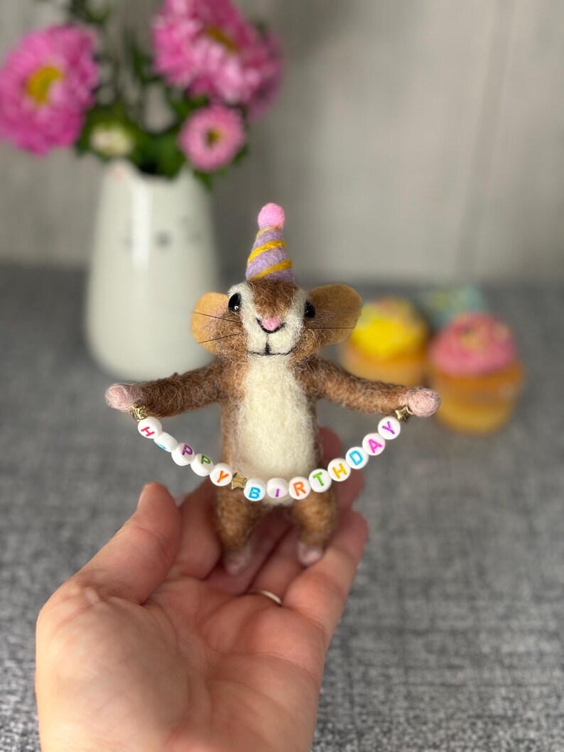Handmade Birthday Mouse: Adorable Felted Decoration, UK Crafted, Quirky ...