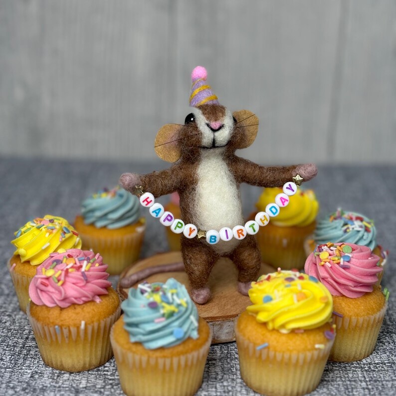 Handmade Birthday Mouse: Adorable Felted Decoration, UK Crafted, Quirky ...