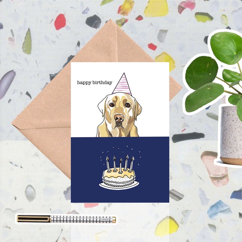 Golden Labrador Birthday Card, Dog Birthday Card, Hand Drawn and ...