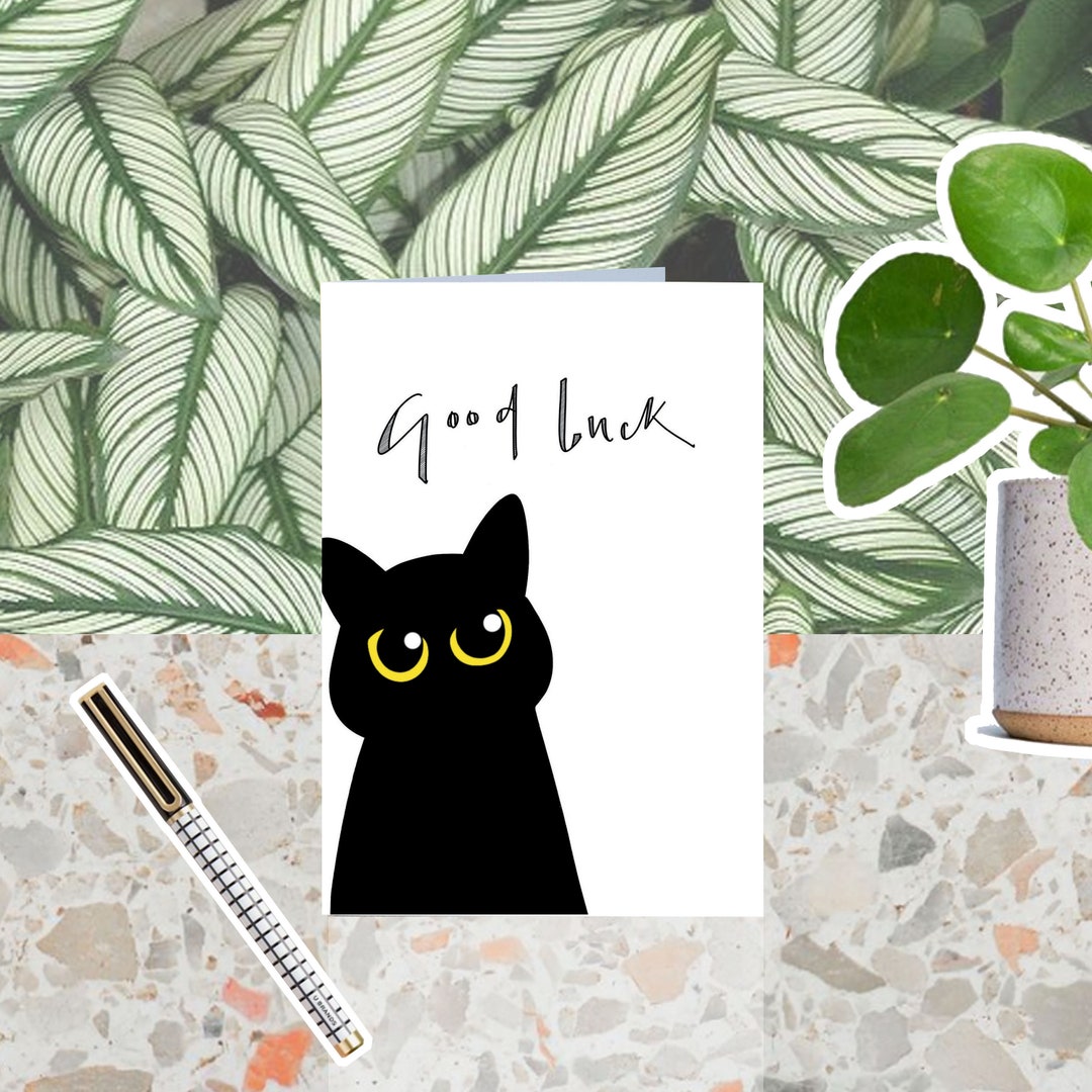 Good Luck Card, Lucky Black Cat, Be Lucky Card, Hand Drawn, Eco ...